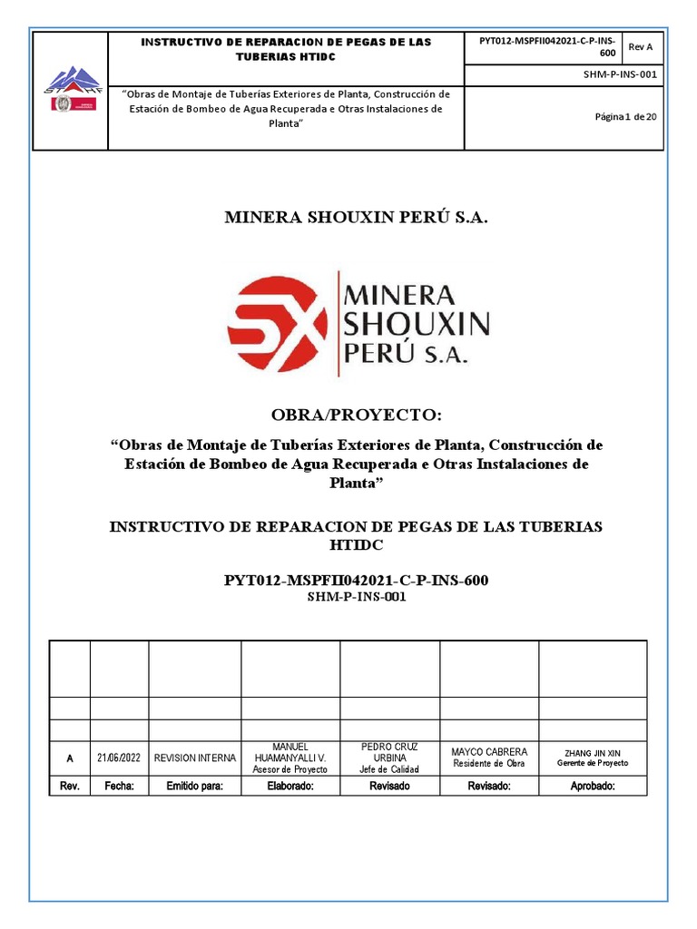 Instructivo para Reparar Tuberias HTIDC (Rev. A) | PDF | Tubería (transporte de fluidos) | Soldadura