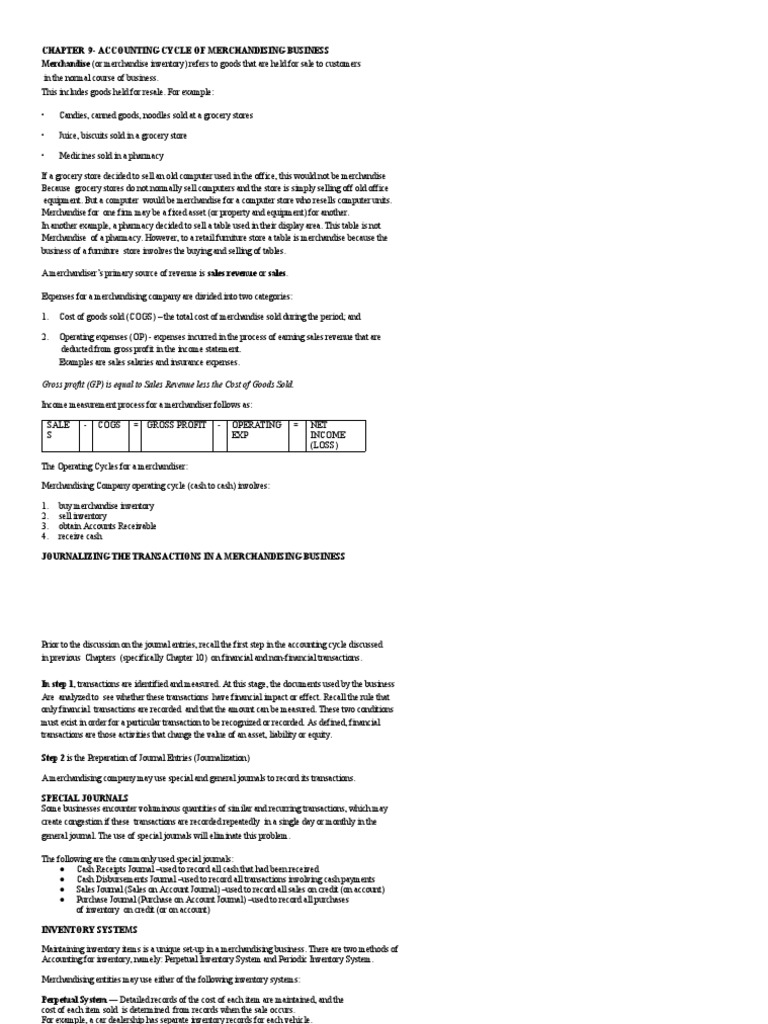 Accounting Cycle for Merchandising Business | PDF | Debits And Credits ...