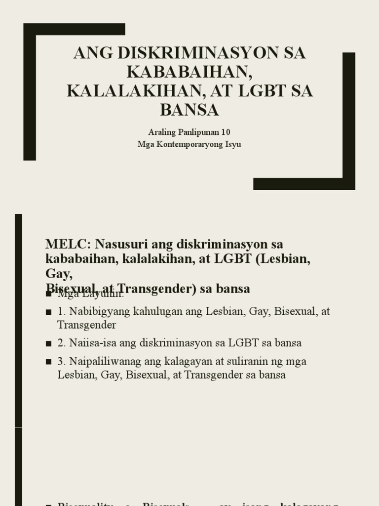 Ang Diskriminasyon Sa Kababaihan, Kalalakihan, at LGBT | PDF