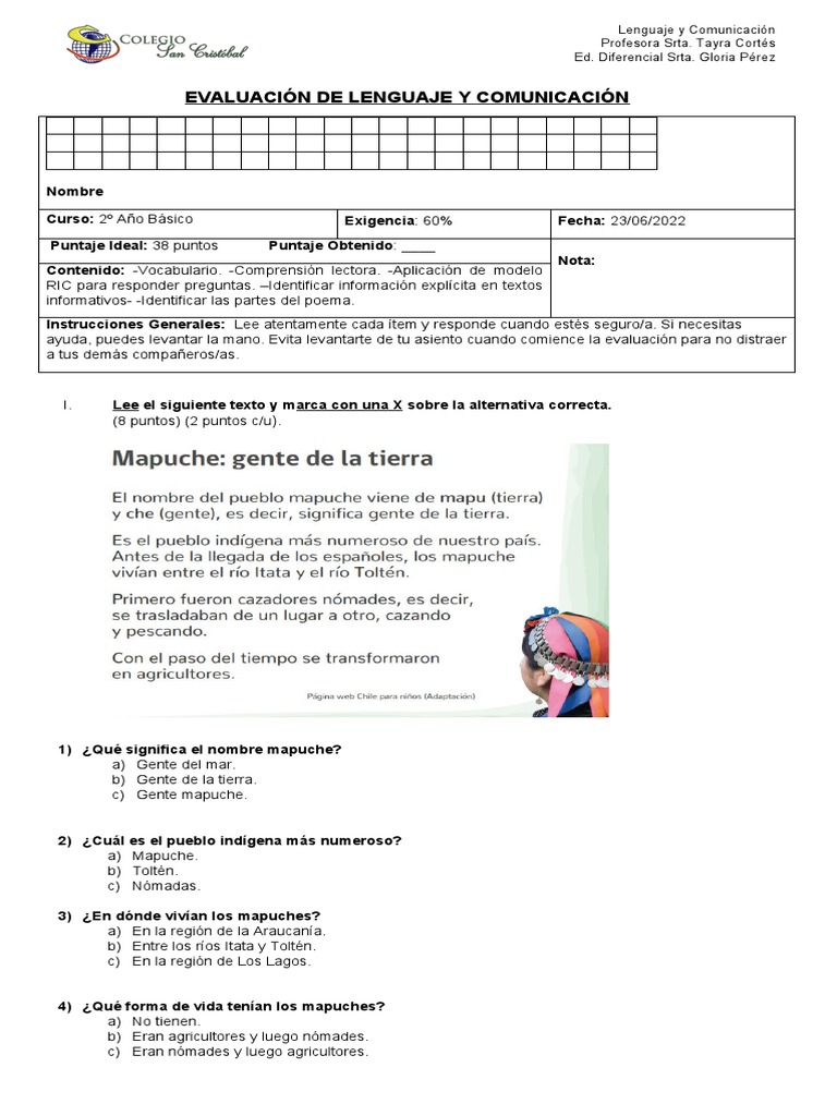 Prueba Lenguaje Unidad 3 | PDF