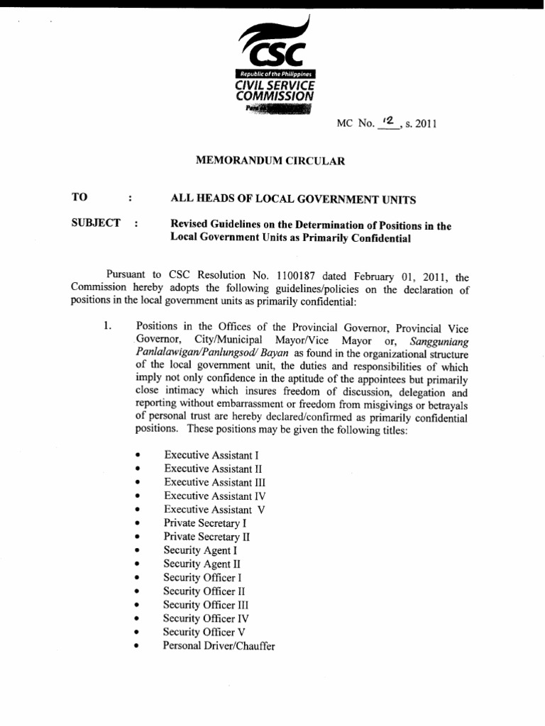 CSC-Positions in LGU | PDF