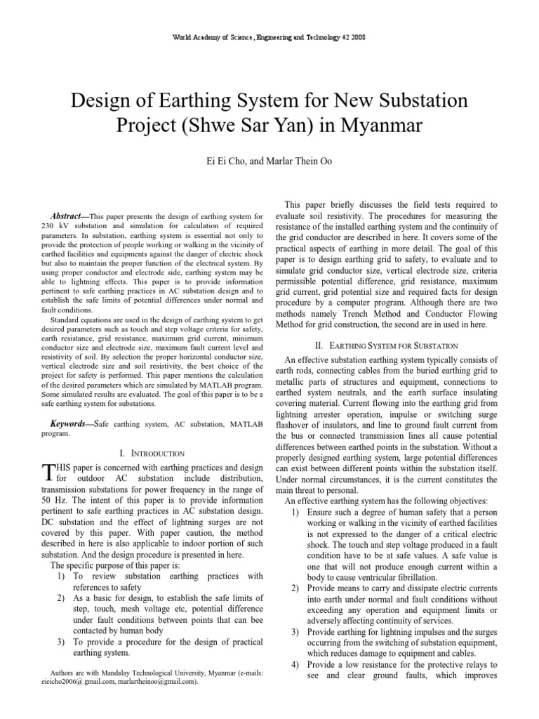 Design of Earthing System | PDF | Electrical Substation | Electrical ...