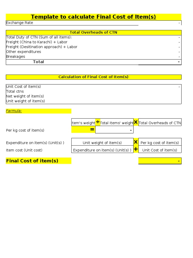 Final Cost Calculation Template | PDF | Teaching Methods & Materials