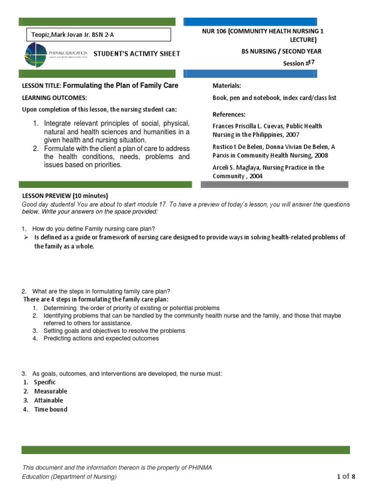 Student'S Activity Sheet 17: Nur 106 (Community Health Nursing 1 ...