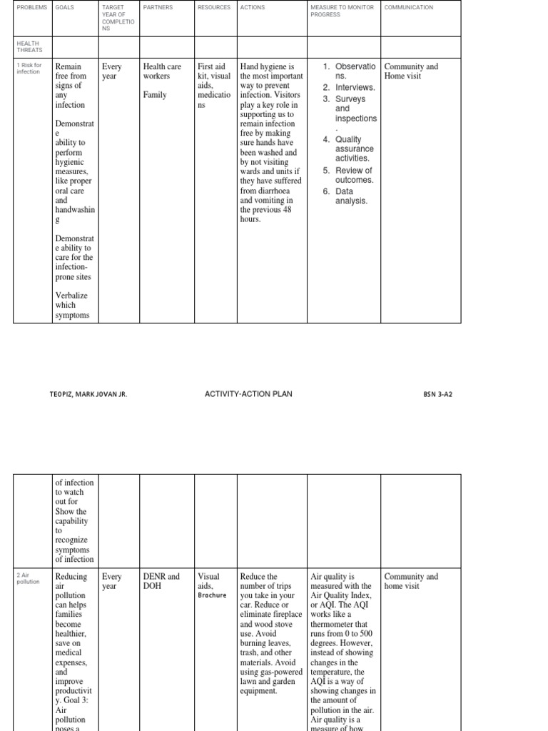 Activity-Action Plan | PDF | Pregnancy | Malnutrition
