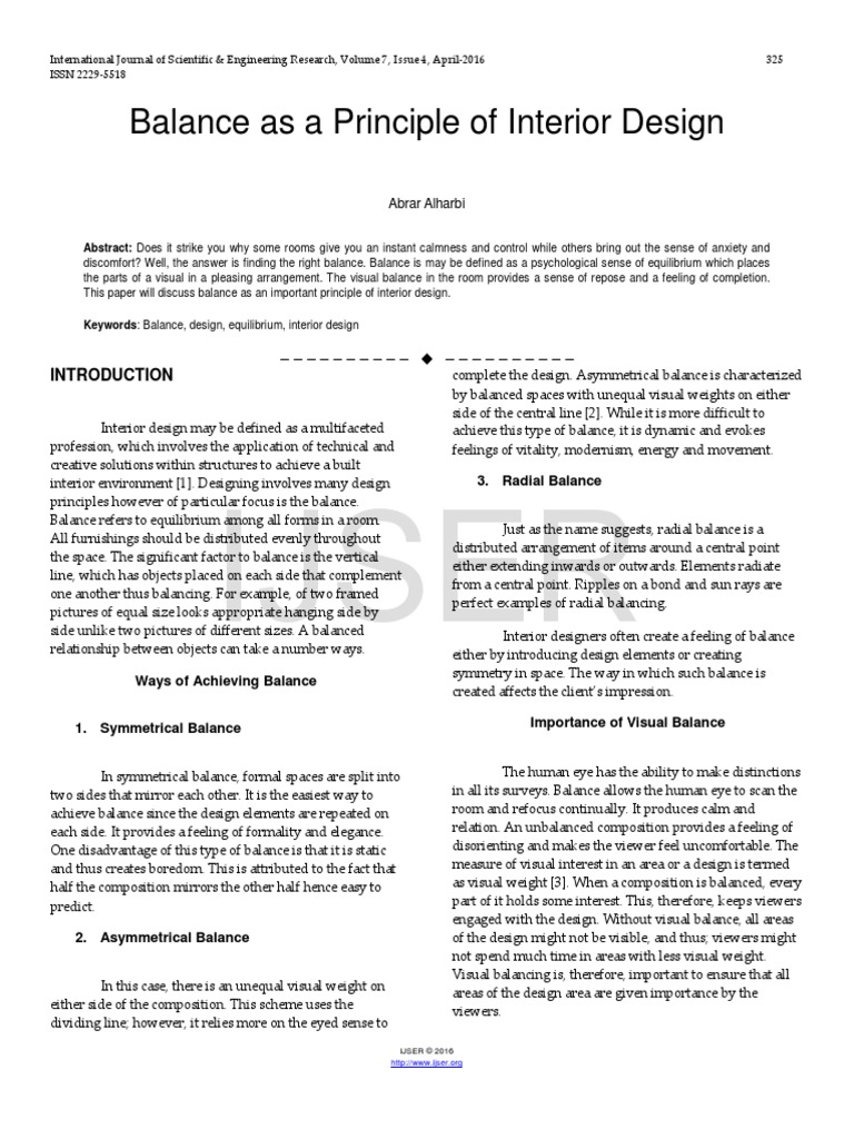 Balance As A Principle of Interior Design | PDF | Weight | Symmetry