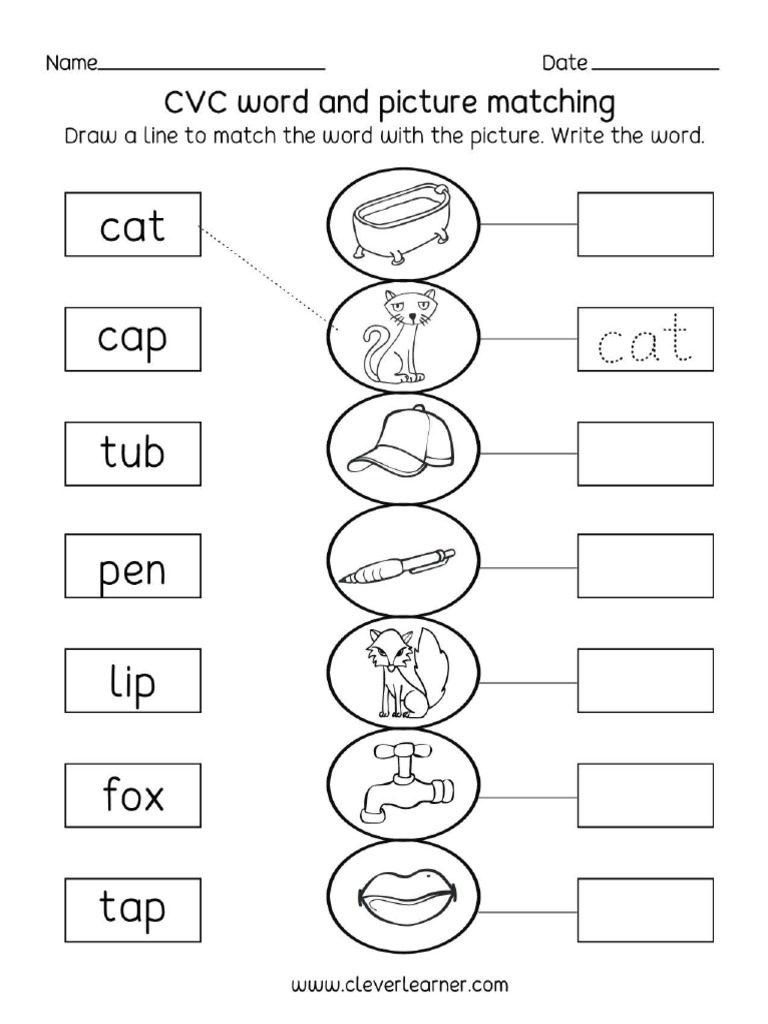CVC Picture Word Matching Preschool Worksheet 1 | PDF