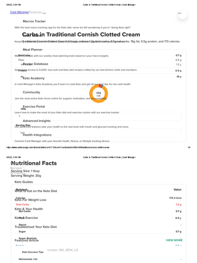Carbs in Traditional Cornish Clotted Cream - Carb Manager | PDF | Low ...