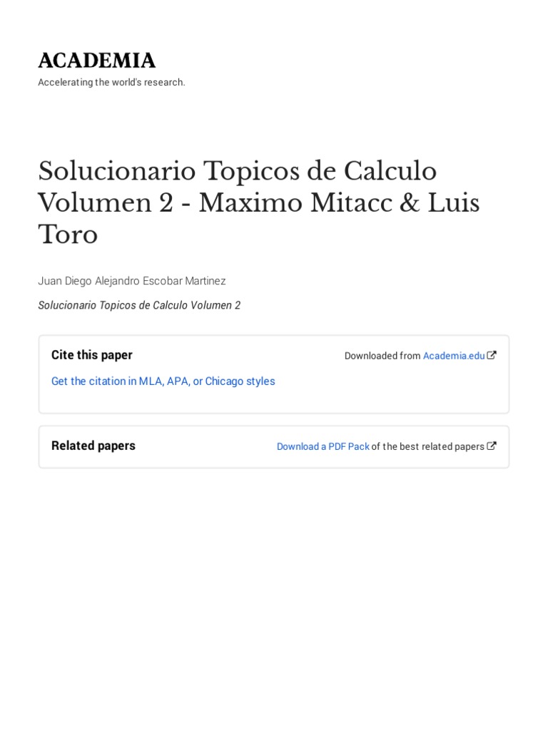 Solucionario Topicos de Calculo Volumen 2 - Maximo Mitacc & Luis Toro | PDF