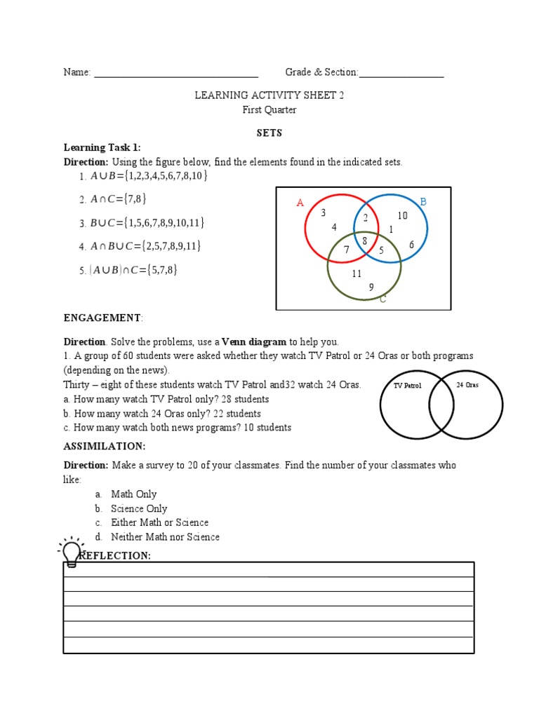 Sets and Venn Diagram Activities | PDF