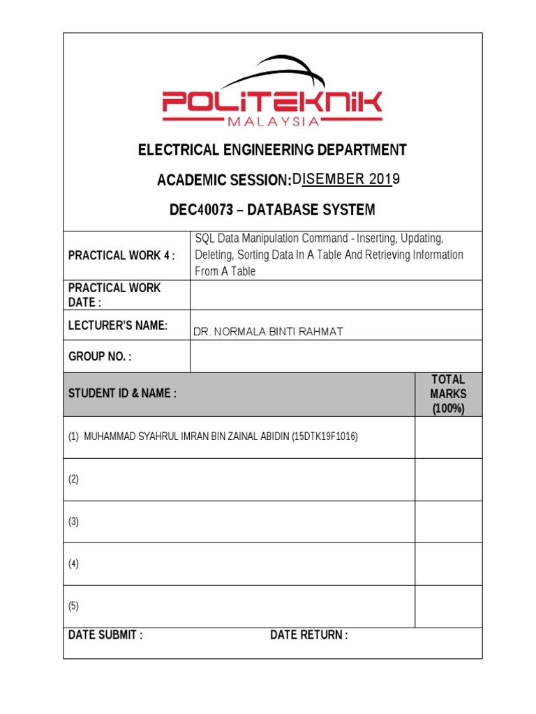 LAB 4 DML - INSERT, UPDATE, DELETE Etc-1 | PDF | Sql | Databases