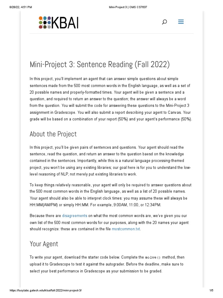 OMS CS7637: NLP Mini-Project Guide | PDF | Question | Computing