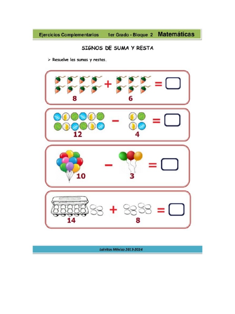 Sumas y Restas para Primero | PDF