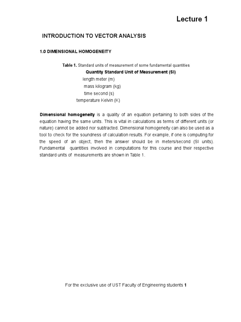 Lecture 1 - Intro To Vector Analysis | PDF | Euclidean Vector | Physics