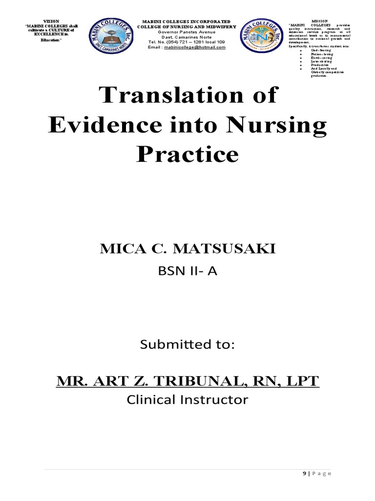 Translating Evidence in Nursing Practice | PDF | Evidence Based ...