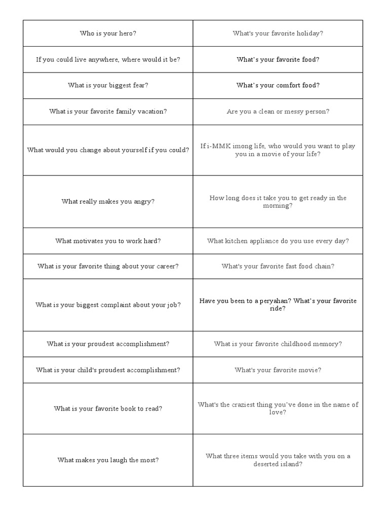 Get To Know You Questions | PDF | Self-Improvement