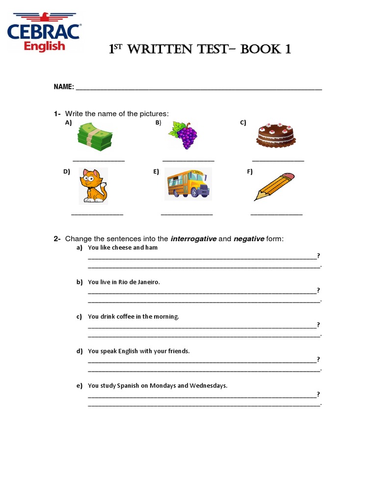 1 Written Test 1 - Book 1 | PDF