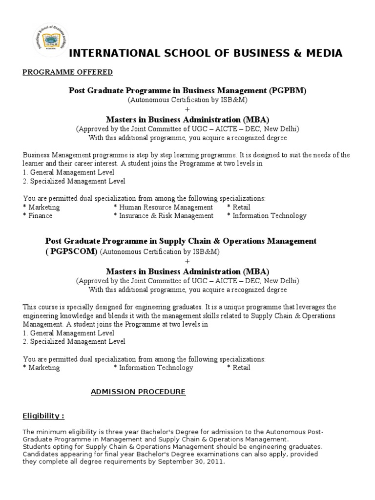 Information of ISBM - MBA - 2011 | PDF | Postgraduate Education ...