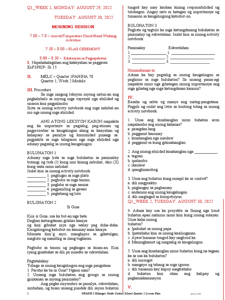 LP 3 - Q1 - W2 - AUGUST-30-2022 - Tuesday - 50 | PDF