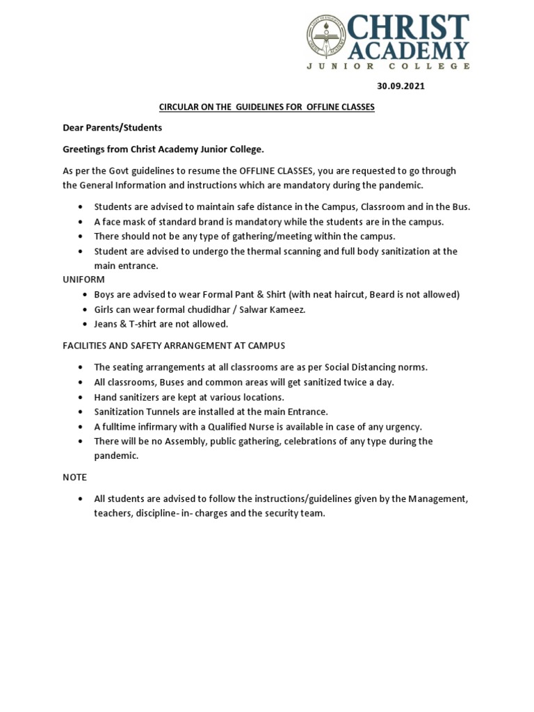 Guidelines for Offline Classes at CAJC | PDF | Career & Growth