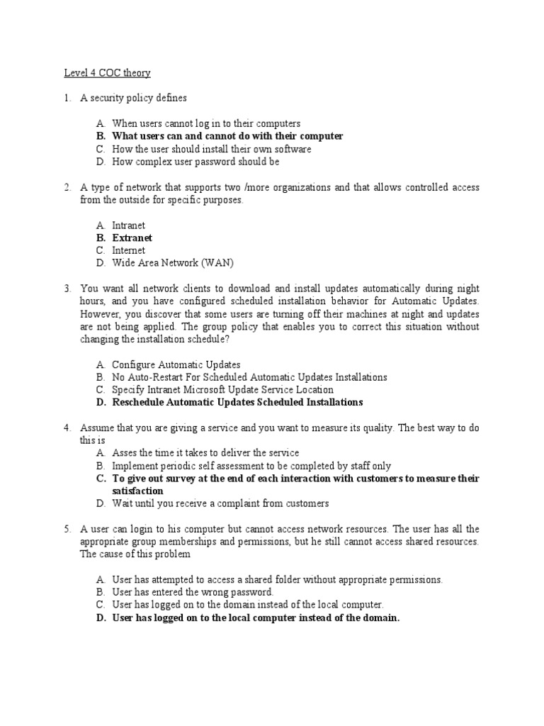 COC Level 4 theory and practice exam questions | PDF | Information Security | Computer Network