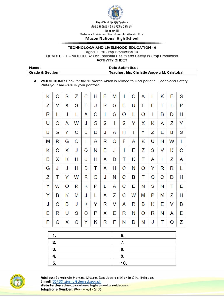 TLE 10 Q1 Module 4 Agri Crop Activity Sheet OHS FINAL | Download Free ...