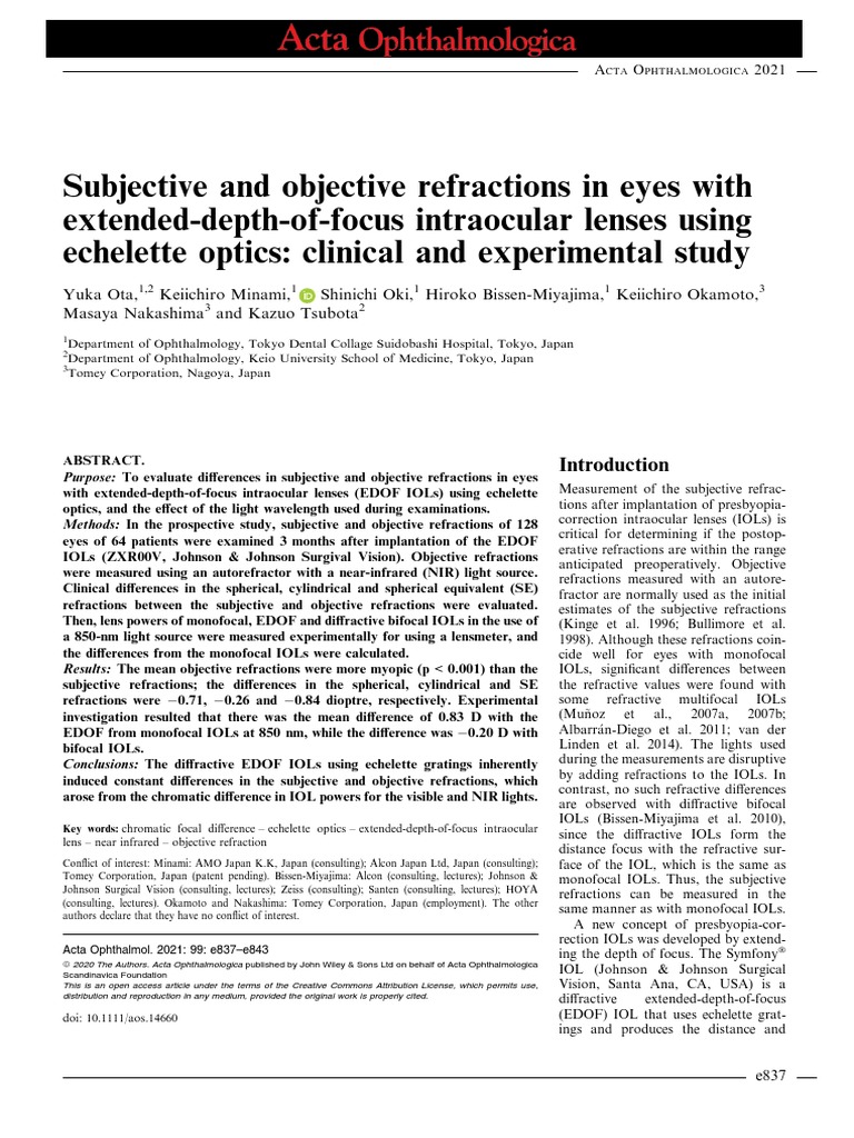 Acta Ophthalmologica 2020 Ota Subjective And Objective