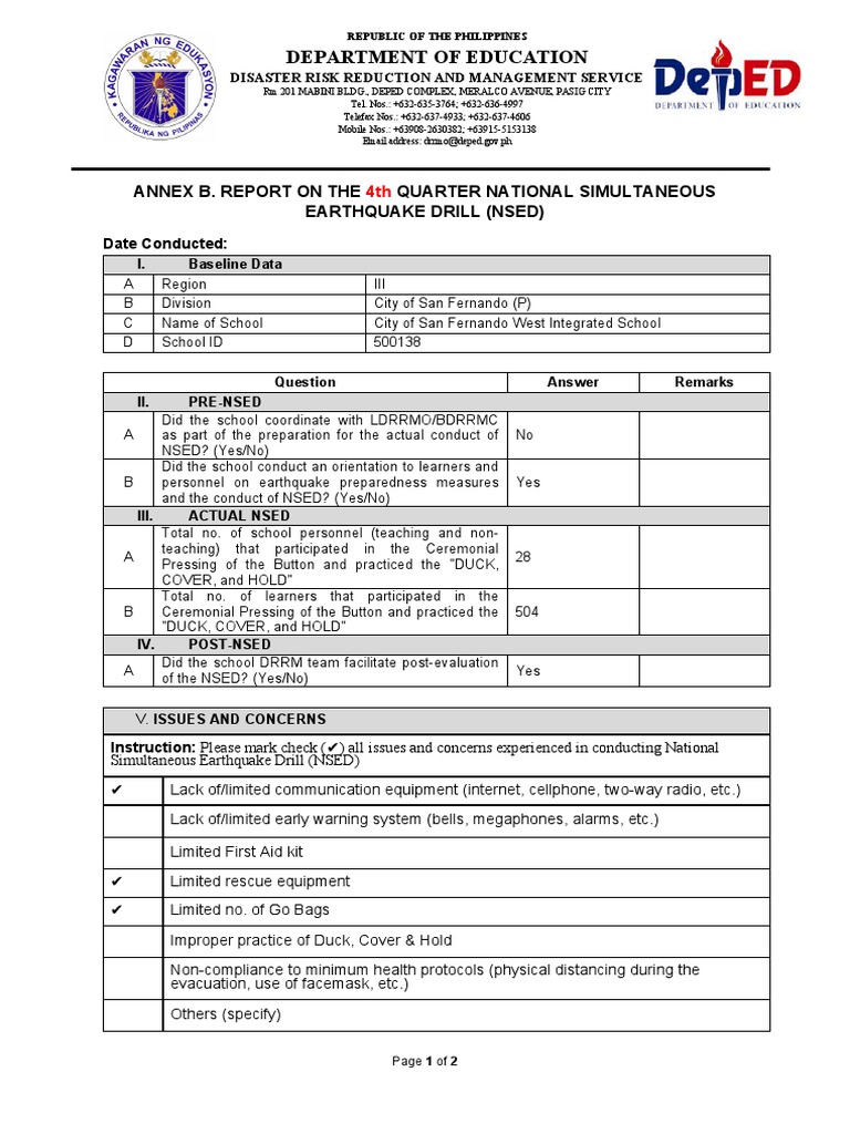 Annex-B - NSED - School-Reporting-Template-CSFWIS IS-4th-NSED | PDF ...