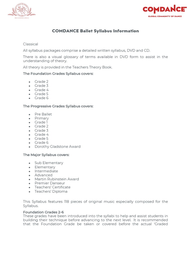 COMDANCE Ballet Syllabus Guide | PDF | Career & Growth