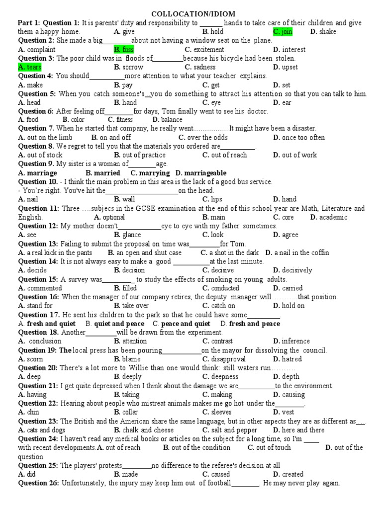 Collocations and Idioms Quiz | PDF