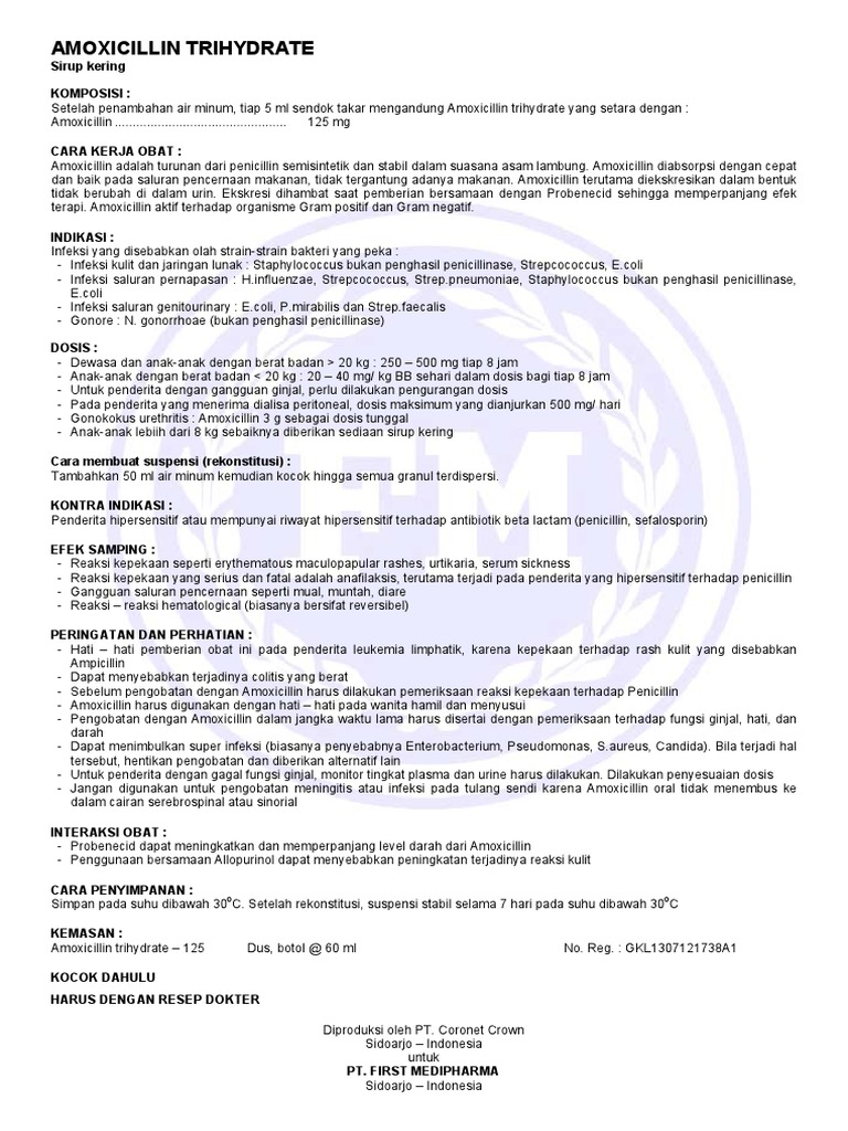 Brosur Amoxicillin Trihydrate Sirup Kering 125 | PDF