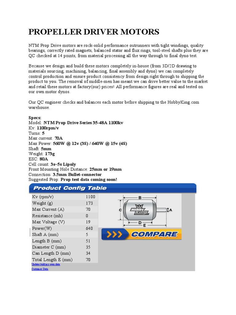 Propeller Driver Motors Specification | PDF