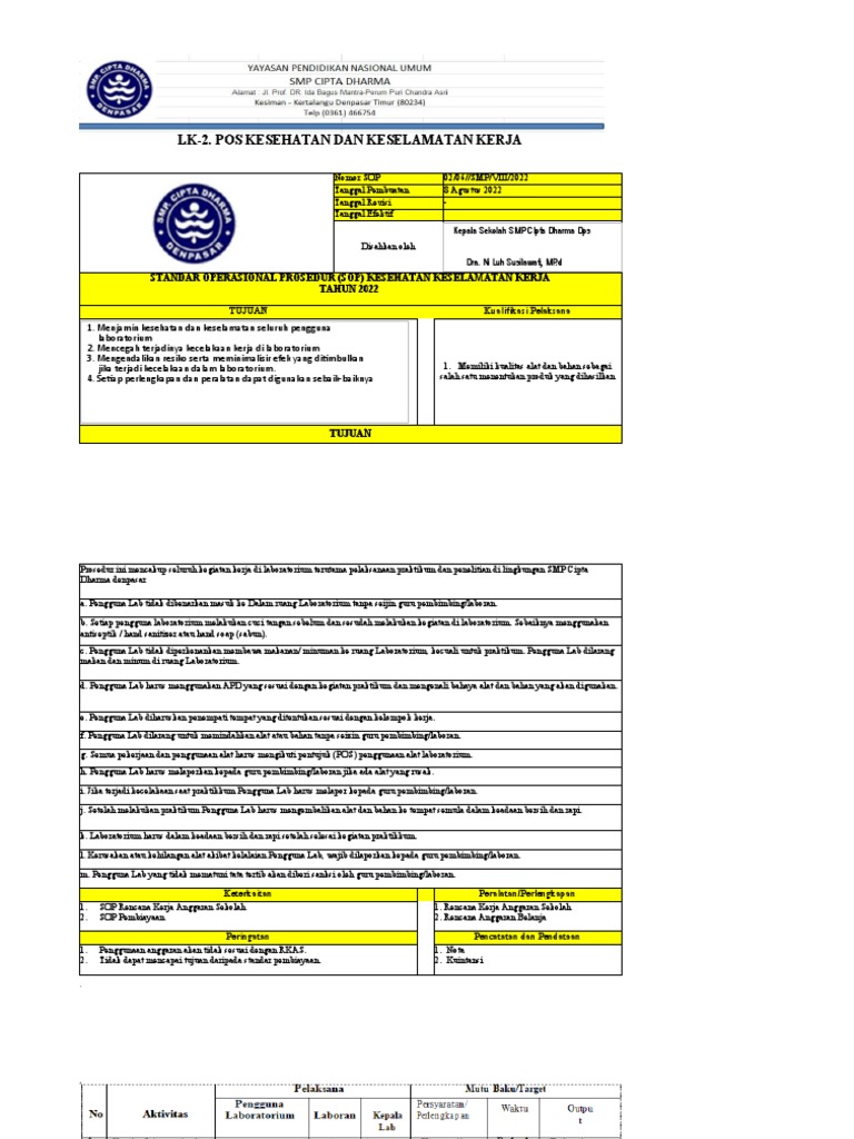 Sop-Pos Penyusunan Prosedur Oprasional Standar Kerja Lab-Upload | PDF