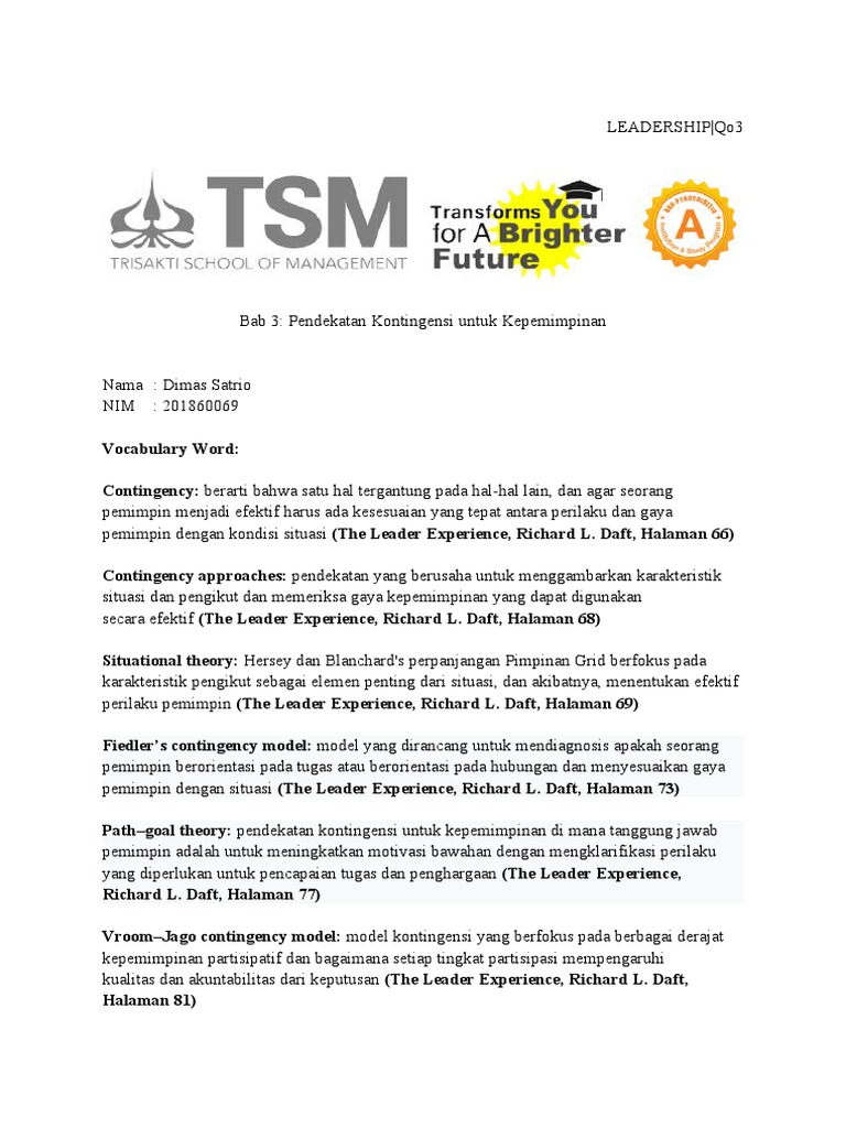 Leadership CH 3 - Dimas Satrio - 201860069 | PDF