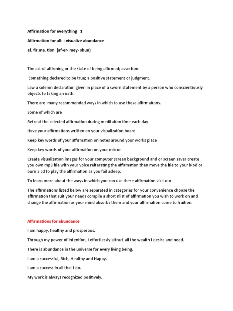 Affirmation For Every Thing 1 | PDF | Love | Forgiveness