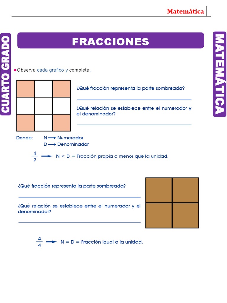 Las Fracciones y Su Clasificación para Cuarto Grado de Primaria | PDF ...