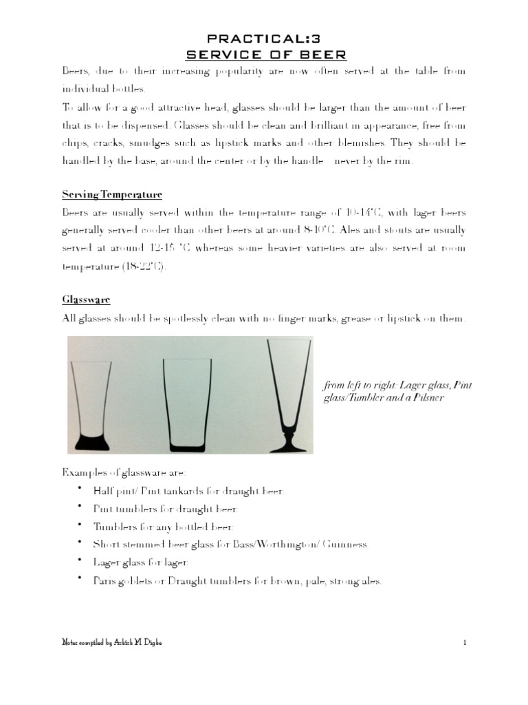 Practical:3 Service of Beer: Serving Temperature | PDF | Beer | Brewing