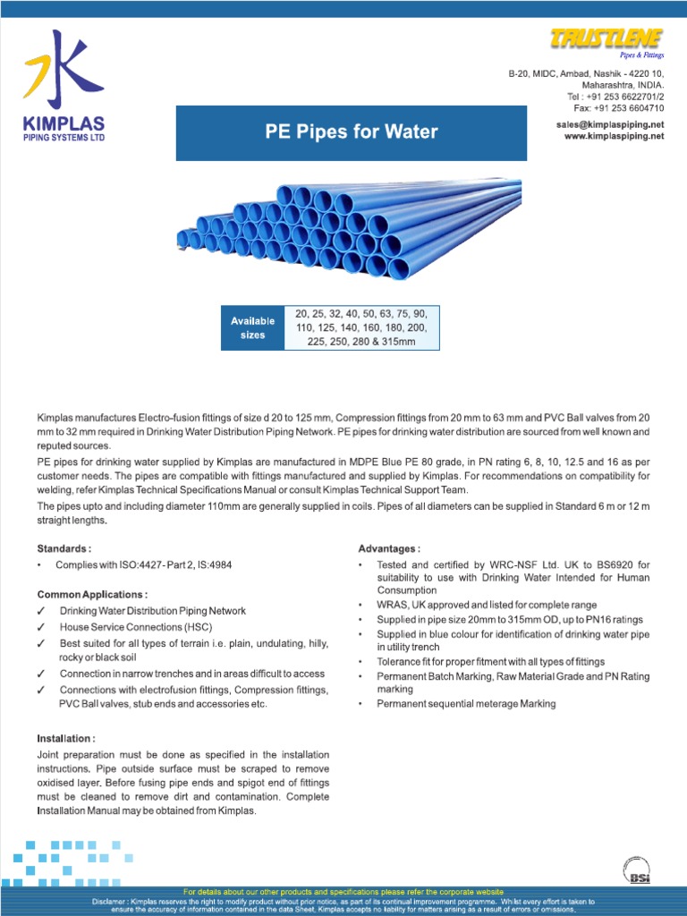 KImplas Water Pipes | PDF