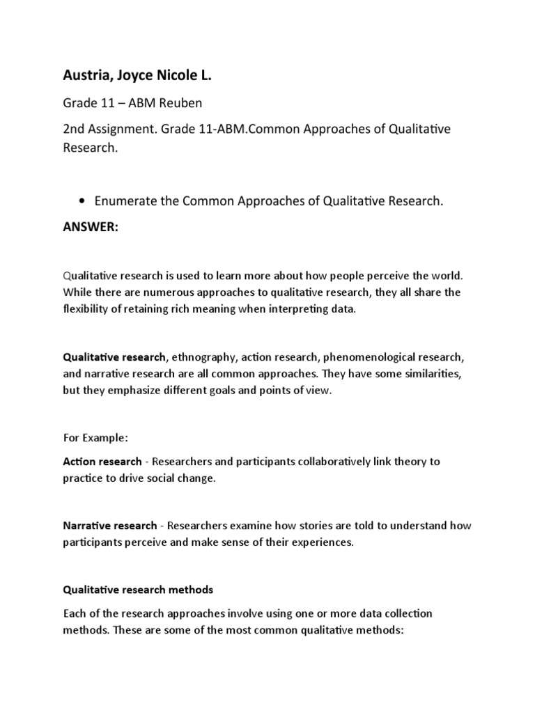2nd Assignment. GD 11-ABM - Common Approaches of Qualitative Research. - Austria | PDF ...