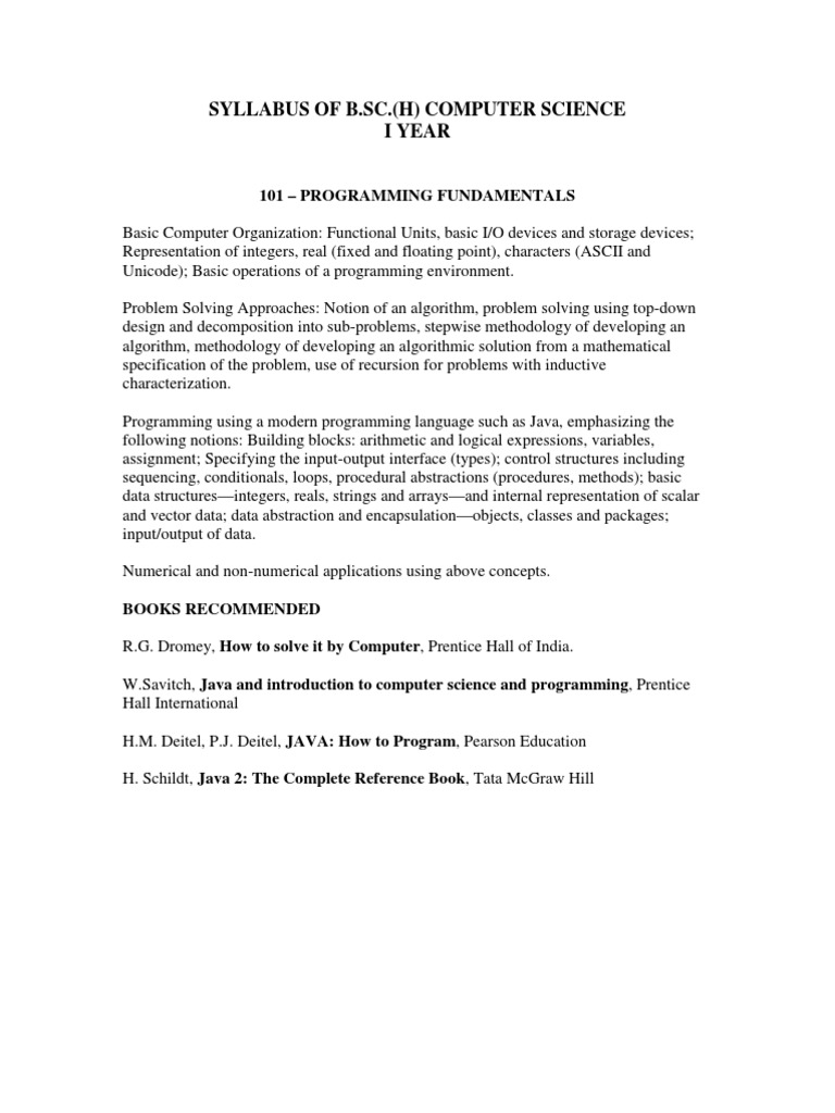 Syllabus of B.Sc. (H) Computer Science I Year | Download Free PDF ...
