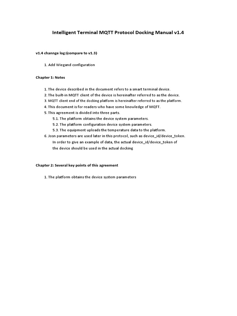 Intelligent Terminal MQTT Protocol Docking Manual v1.4 | PDF | Device ...