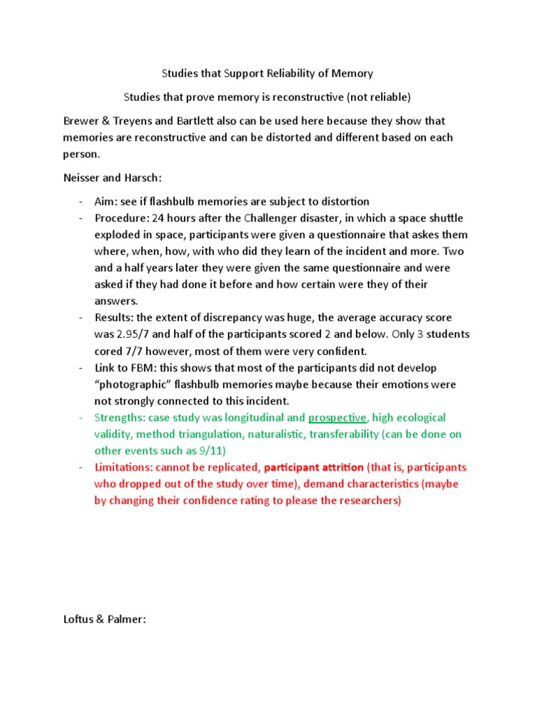 Studies That Support Reliability of Memory | PDF | Memory | Validity (Statistics)