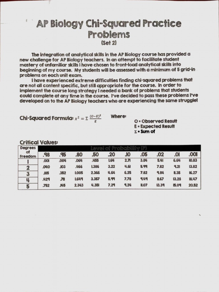 AP Biology Chi-Squared Problems Set 2 | PDF | Chi Squared Distribution ...