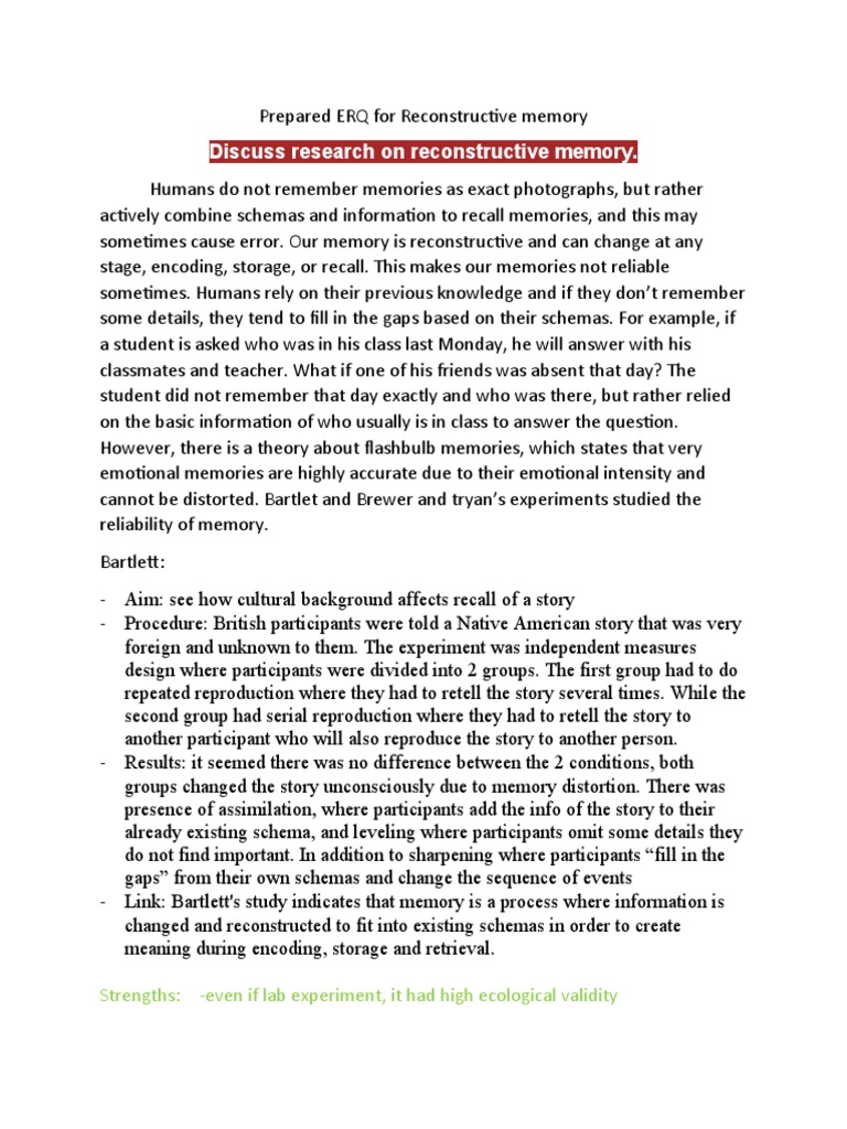ERQ Reconstructive Memory | PDF | Memory | Schema (Psychology)