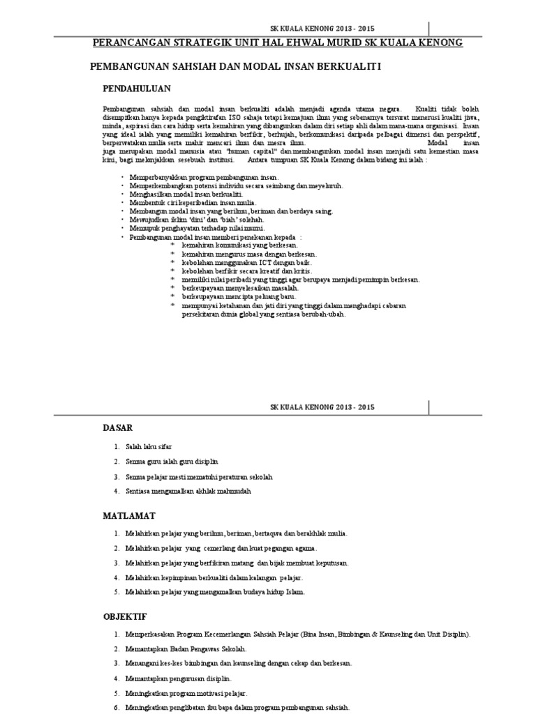 Perancangan Strategik Unit Hal Ehwal Murid | PDF