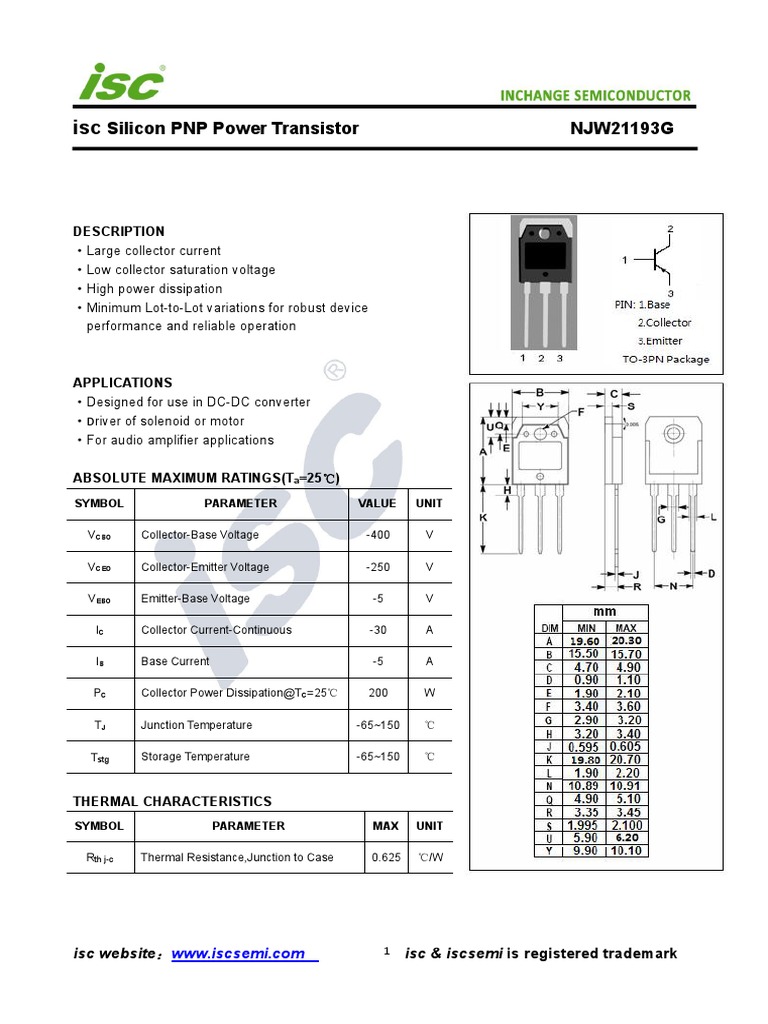 NJW 21193 G | PDF | Bipolar Junction Transistor | Physical Quantities