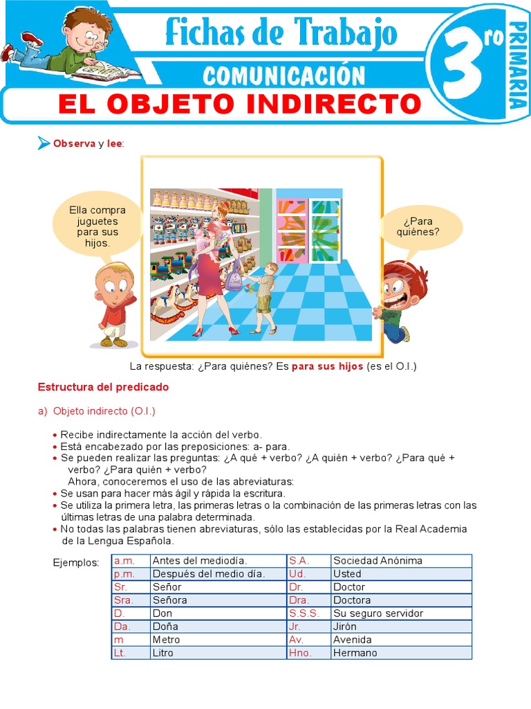 Ejemplos de Objeto Indirecto para Niños | PDF | Objeto (gramática ...