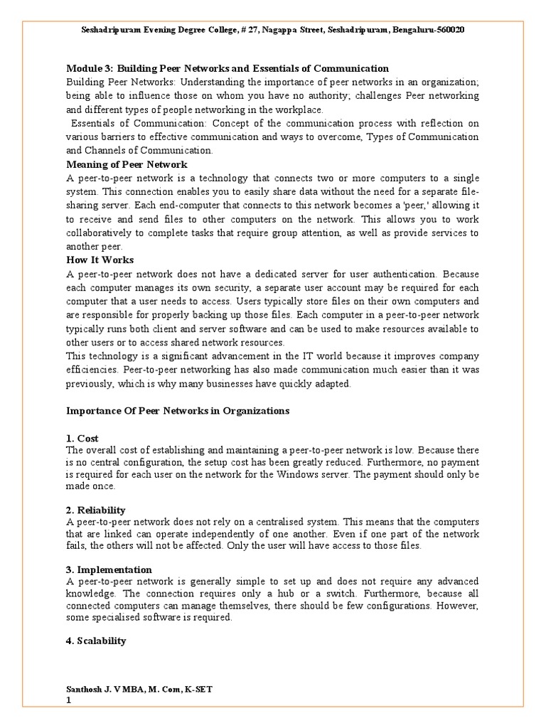 Module 3 - Building Peer Networks and Essentials of Communication | PDF | Peer To Peer ...