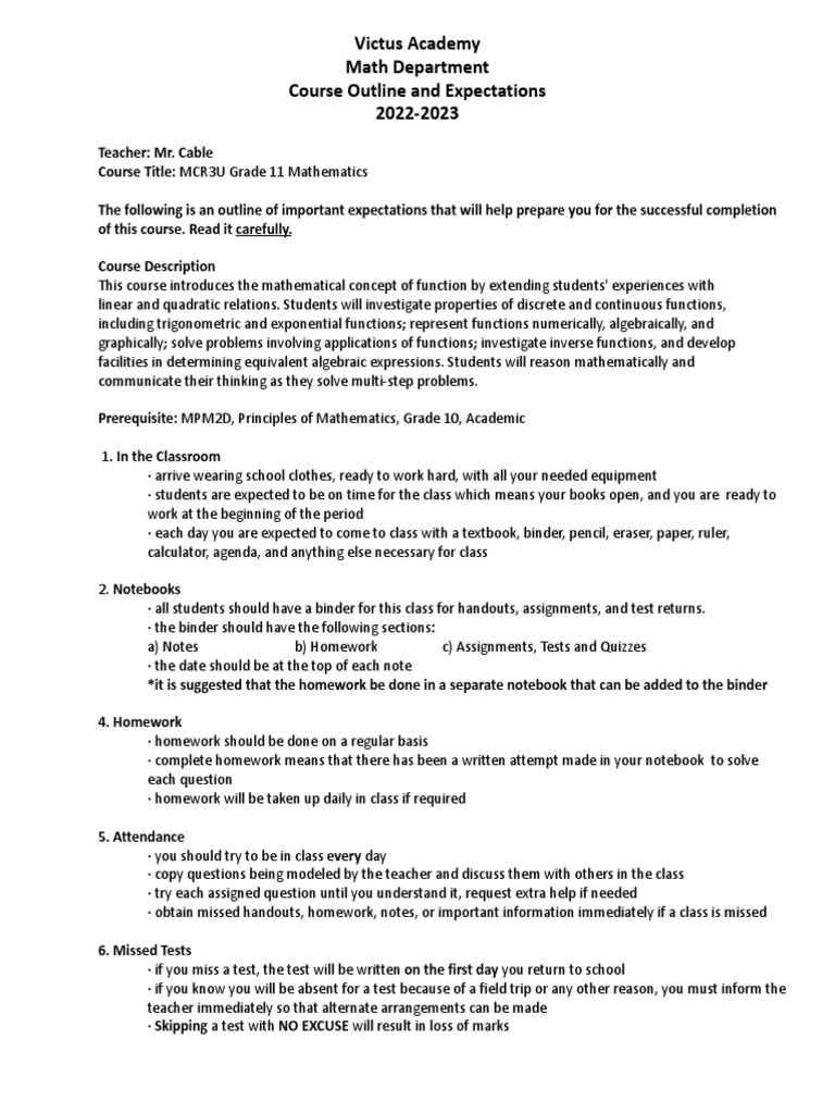 Course Outline MCR3U | PDF | Trigonometric Functions | Function ...