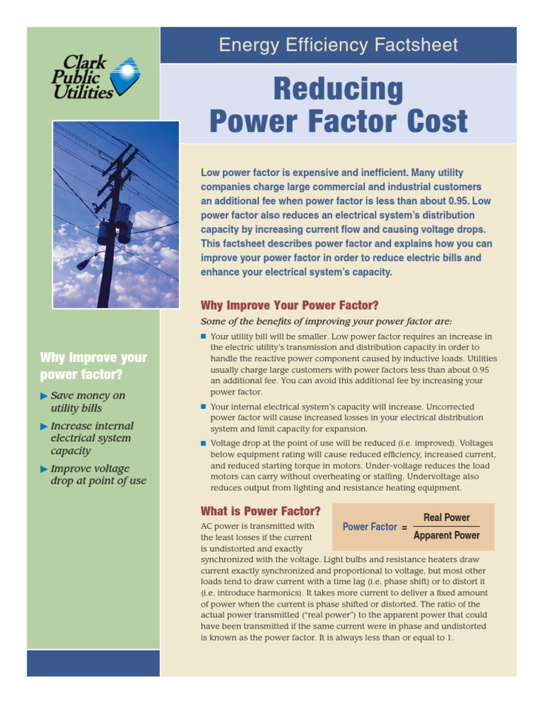 Energy Efficiency Factsheet - Reducing Power Factor Cost | PDF | Ac ...